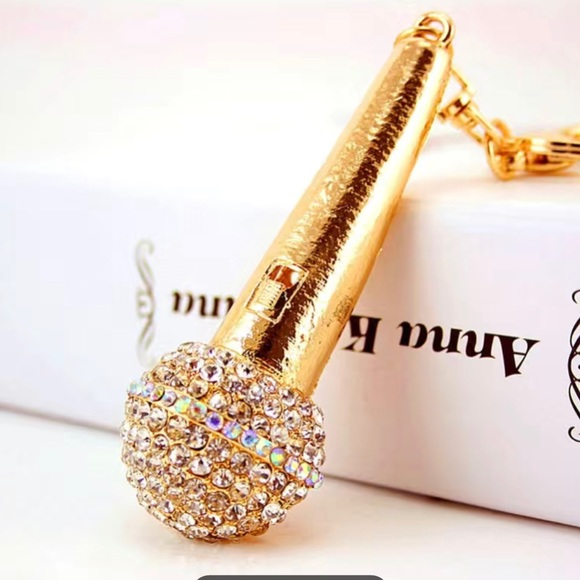 boutique | Bags | New Blinged Out Rhinestone Microphone Gold Bag ...